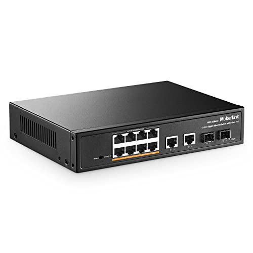 MokerLink 12 Port Gigabit PoE Switch, 8 GE PoE+, 2 GE Uplink, 2 Gigabit ...
