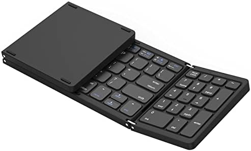 Foldable Bluetooth Keyboard, Folding Wireless Portable Keyboard with Numeric Keypad, USB-C ...