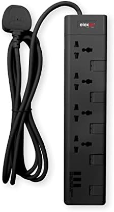 Elexon 903S Universal Black Extension Socket 4 Way 3 Meter 3 USB ESMA ...