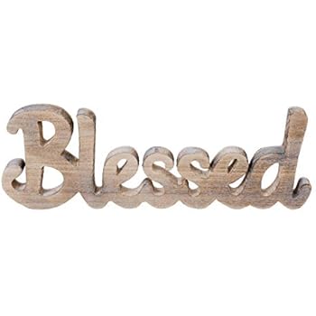 Amazon.com: Black Wood Blessed Cut-Out Block Letters Standing Tabletop ...