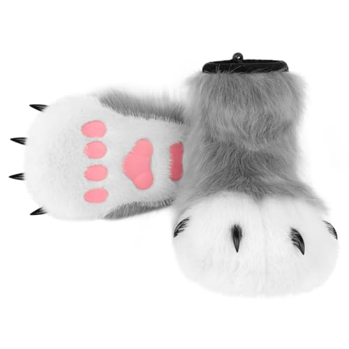 hbbhml Furry Faux Fur Shoes Animal Cat Fox Fursuit Feet Paw Slippers ...