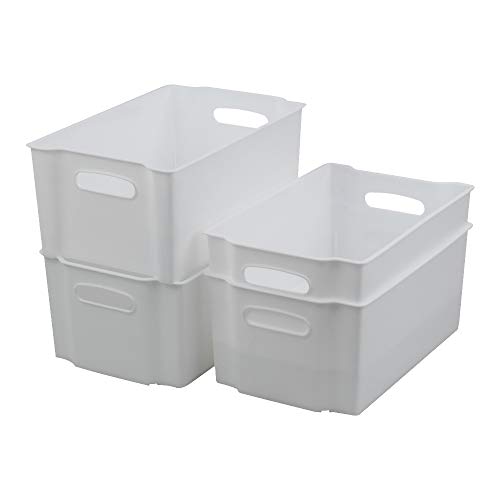 Morcte 4-Pack Plastic Stackable Storage Bin, White Stacking Storage ...