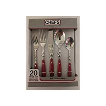 Amazon.com: CHEFS Red Stainless-Steel Bistro Flatware Set, 20-Piece ...
