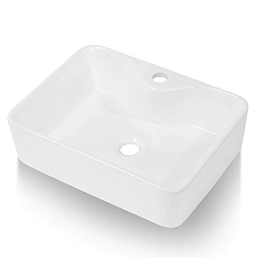 Kichae 19"x15" Rectangle Bathroom Vessel Sink Porcelain Ceramic White ...