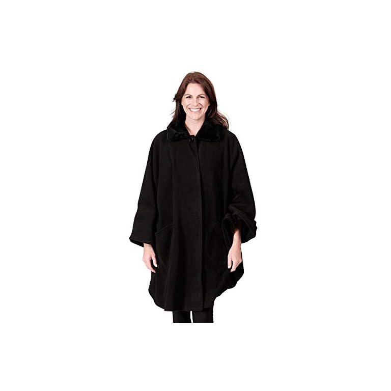 Le Moda Women's Faux Fur Trim Polar Fleece Shawl Cape with Pockets ...