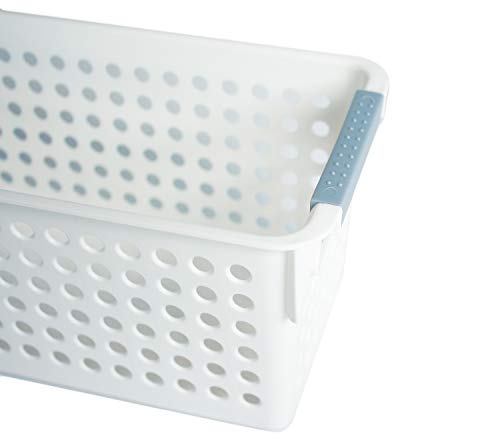 Honla Slim Plastic Storage Baskets Bins Organizer with Gray Handles,Set ...