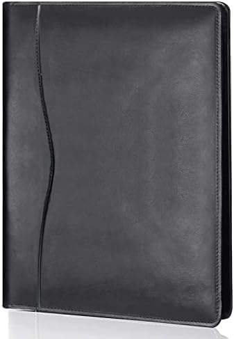 Leather Portfolio Folder Padfolio A4 Document Organizer with Card File Pad Pockets Interview ...