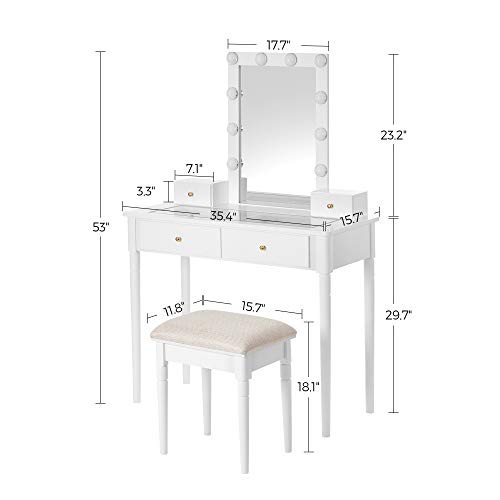 VASAGLE Vanity Set, Makeup Vanity Table with Mirror 10 Dimmable Light ...