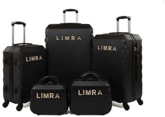 سعر Limra 5 Piece Solid Side Trolley Travel Bags Set Black 12/15/20/24 ...