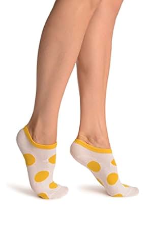 White With Large Yellow Polka Dot Footies Socks - Footsies Socks at ...