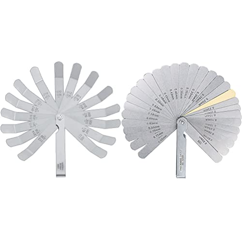 2 Pcs Feeler Gauge Set, 32 Straight Blade Feeler Gauge and 16 Blade Offset Feeler Gauge Dual ...