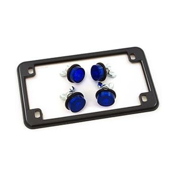Amazon.com: Gloss Black Metal Motorcycle License Plate Frame w/4 Blue ...