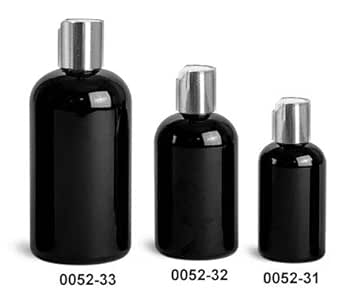 Amazon.com: 2 Oz. Black Plastic Boston Rounds Bottles with Silver Disc ...