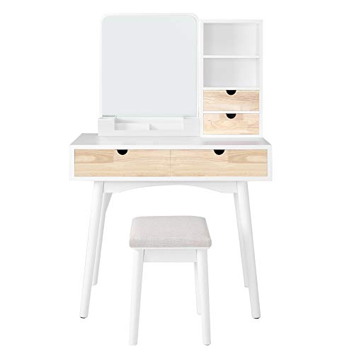 VASAGLE Vanity Set Modern Makeup Dressing Table with Mirror, Felxible ...