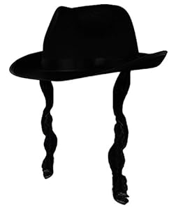 JEWISH RABBI FANCY DRESS ORTHODOX BLACK HAT CURLY SIDEBURNS - (HAT ...