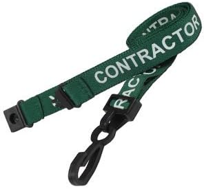 25 Dark Green Contractor Lanyards, safety breakaway with white writing ...