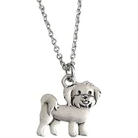Amazon.com: Maltese Necklace on Stainless Steel Chain Maltipoo Havanese ...