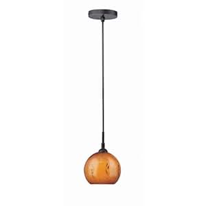 Lite Source Inc Lite Source LS-19981 Strano Pendant Lamp with Amber Art Glass Shade, Black ...