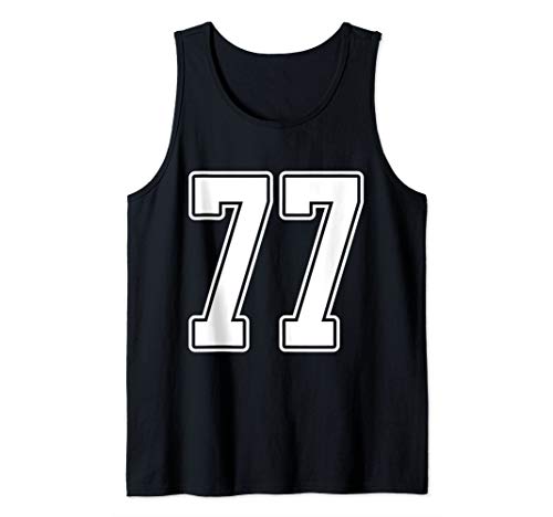 #77 White Outline Number 77 Sports Fan Jersey Style Tank Top Apparel ...