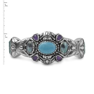 Southwest Spirit Sterling Silver Multi-Gemstone Teal Leather Cuff ...