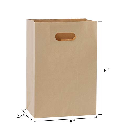 25 Pcs-6x2.4x8"-Brown Kraft Paper Gift Bags with Handles, Lunch Bags ...
