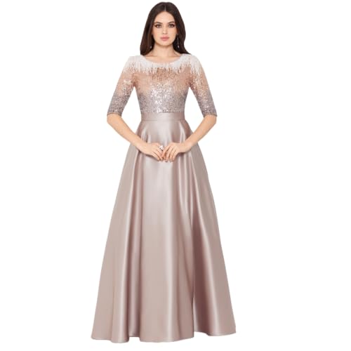 Betsy & Adam Women's Sequin Embellished Satin Ball Gown with 3/4 ...