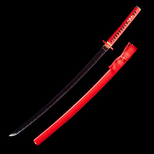 TRUEKATANA Red Katana, Handmade Japanese Katana Sword with Purple Blade ...