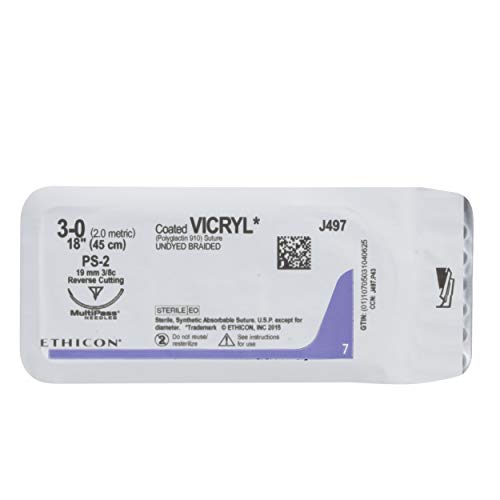 Ethicon Coated VICRYL (polyglactin 910) Suture, J497G, Synthetic Absorbable, PS-2 (19 mm), 3/8 ...