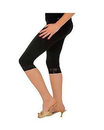 ELEGANCE Ladies Crop With Lace Details 3/4 Cotton Quality Leggings (Ref ...
