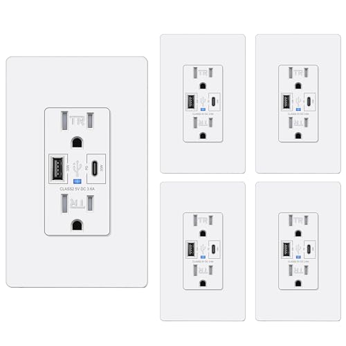 [5 Pack] BESTTEN 30W PD 3.0 USB C Wall Outlet, 15 Amp Tamper-Resistant ...