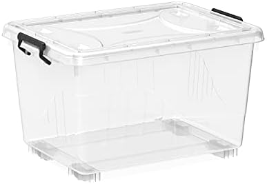 Cosmoplast 55L Clear Plastic Storage Box With Wheels & Lockable Lid ...