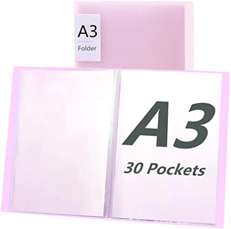 A3 Pink Portfolio Folder with 30 Binder Sheets, Plastic Display Folder ...
