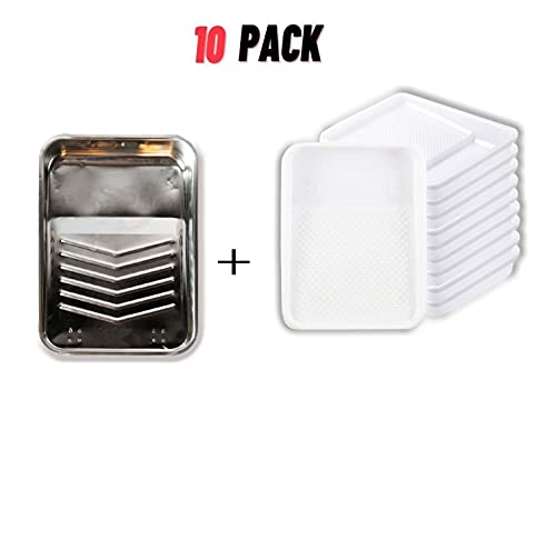 Metal Paint Tray and Liner Set, 9 Inch Paint Roller Trays, Paint Pans ...