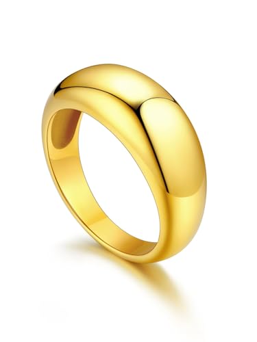 U7 Cute Gold Rings for Women 18K Gold Plated Dome Rings Classic Rings ...
