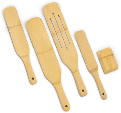 Stratus Home 5 pcs Bamboo Spurtle Set with Pot Scraper. Wooden Spatulas ...
