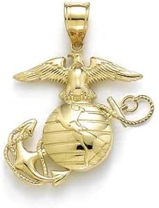 Amazon.com: 14k Yellow Gold X Large Usmc Emblem Pendant Necklace ...