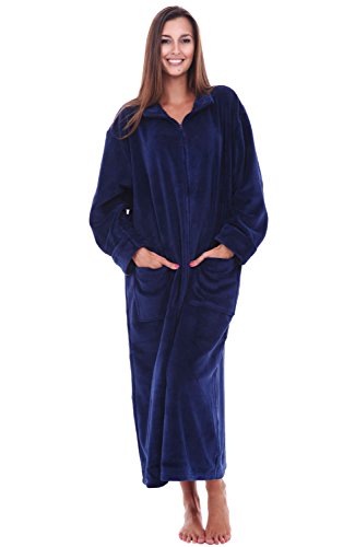 Alexander Del Rossa Women's Zip Up Fleece Robe, Warm Loose Bathrobe ...