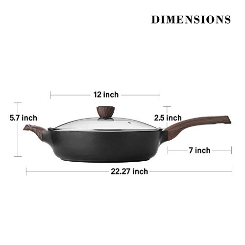 SENSARTE 12 in Nonstick Deep Frying Pan,4.9-Qt Non-Stick Saute Pan with Lid,Large Skillet Pan ...
