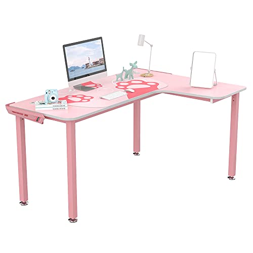 DESIGNA Pink Gaming Desk, 60 inch Pink L Shaped Gaming Desk, with Full ...