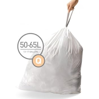 Amazon.com: simplehuman Code Q Custom Fit Drawstring Trash Bags, 50-65 ...