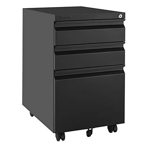 Bonnlo 3-Drawer Mobile File Cabinet with Lock Under Desk Office Drawers ...