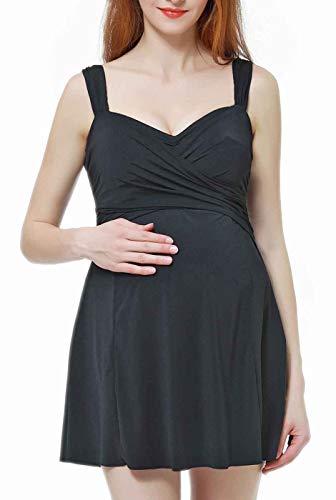Momo Maternity Bathing Suit UPF 50 One Piece Skirted Swimdress Women's ...