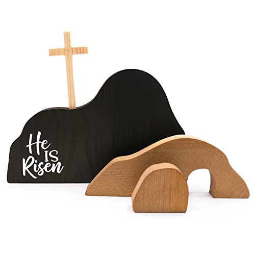 Tuitessine Easter Resurrection Scene Set He is Risen Wooden Jesus ...