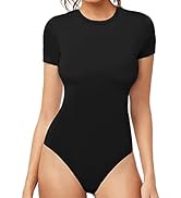Amazon.com: MANGOPOP Women's Square Neck Short Sleeve Long Sleeve Tops Bodysuit Jumpsuit ...