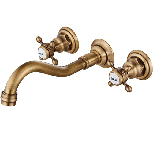 Midanya Bathroom Widespread Sink Faucet Wall Mount 3 Holes 2 Cross ...