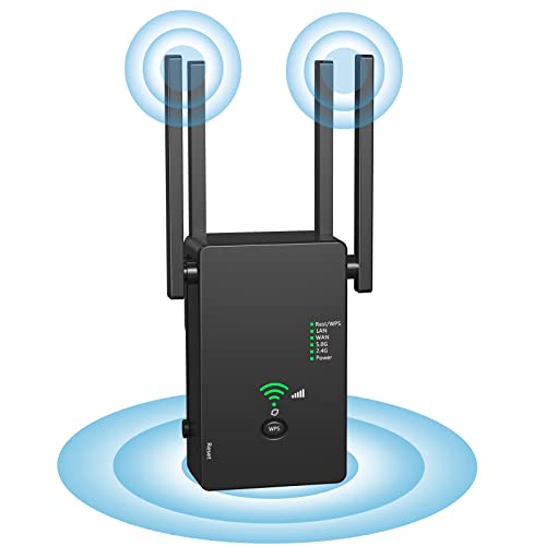 WiFi Range Extender, 1200Mbps Repeater Wireless Signal Booster 5GHz & 2.4GHz Dual Band with 4 ...