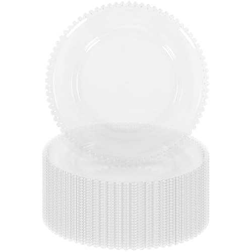 24 Pack Clear Acrylic Round Charger Plates With Beaded Rim, 13 Inch ...