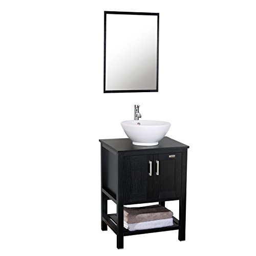 eclife 24'' Modern Bathroom Vanity and Sink Combo Stand Cabinet and White Round Ceramic Vessel ...