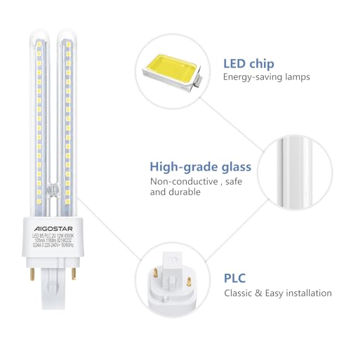 Aigostar - Pack de 5 Bombillas LED PLC 2U, tubo de 11 W Maiz G24d-3, 2 ...