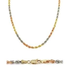 Amazon.com: Solid 14k Yellow Tri Color Gold Rope Chain Necklace 1.5mm ...